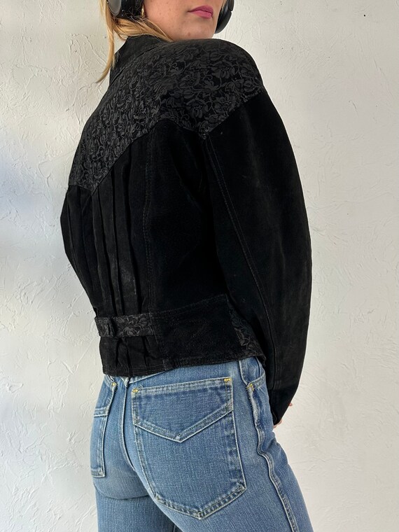 80s 'Chia' Black Embossed Suede Leather Jacket / Smal… - Gem