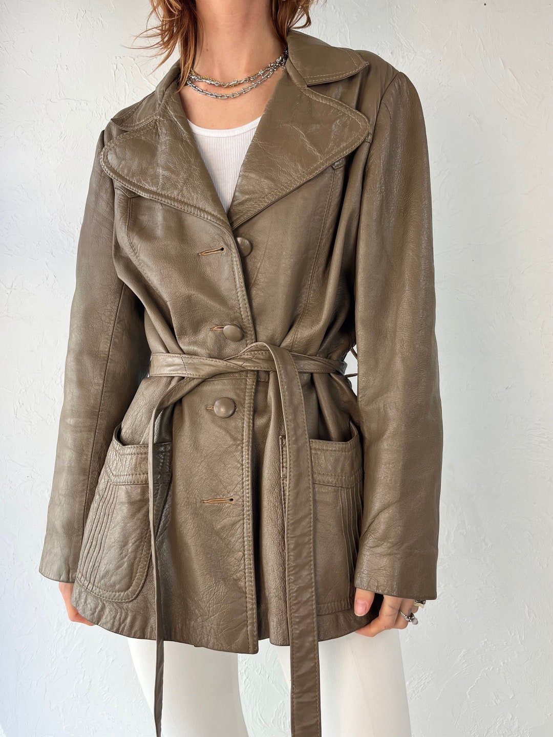 90s Brown Leather Half Trench Jacket / Medium - Etsy