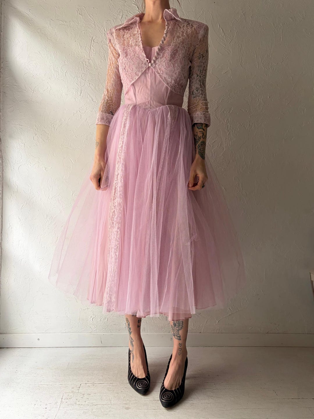 50s Pink Crinoline Lace Formal Party Dress / XS - Etsy