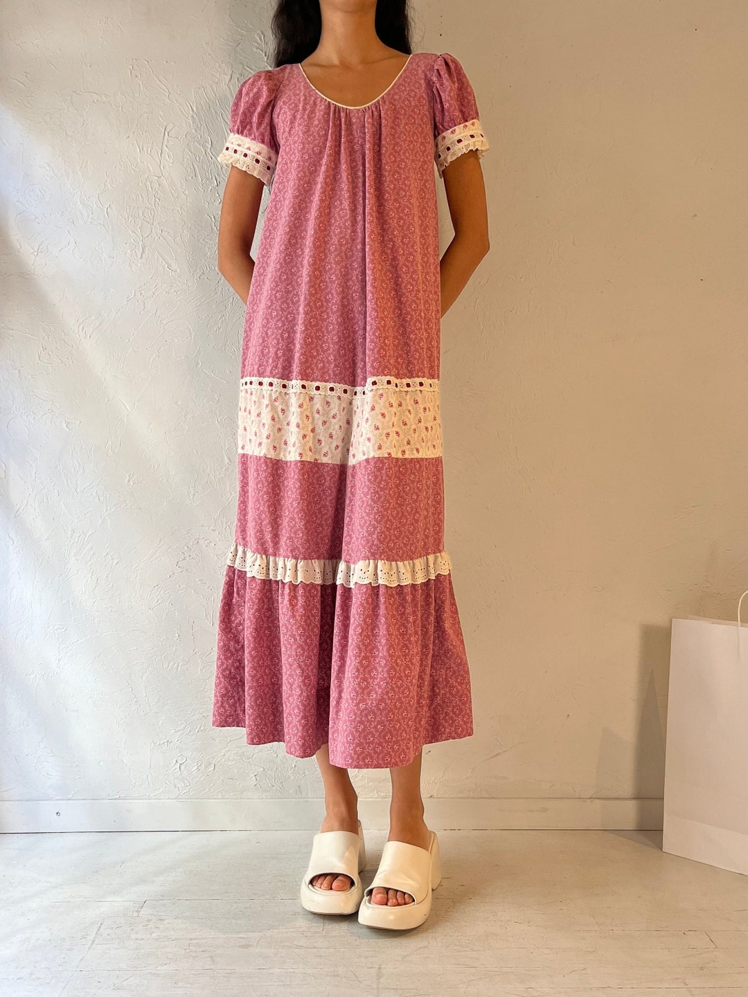 70s 'muumuu Factory' Pink Floral Maxi Dress / Small - Etsy