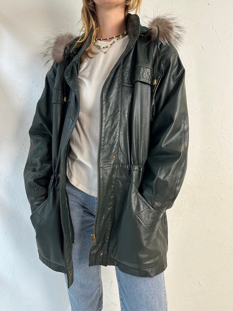 Y2k 'new Trend' Green Leather Drawstring Jacket / Medium - Etsy