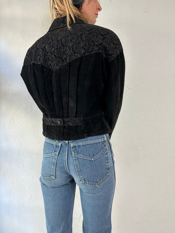 80s 'Chia' Black Embossed Suede Leather Jacket / Smal… - Gem