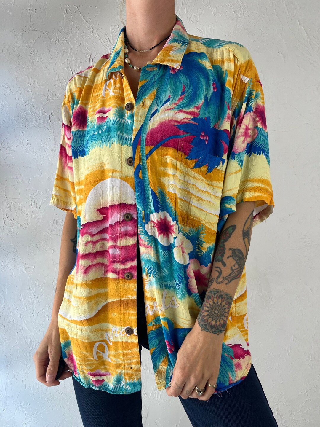 90s 'jams World' Floral Hawaiian Rayon Shirt / Large - Etsy