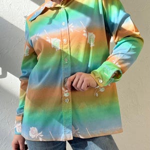 70s ‘fashion Fads’ Pastel Rose Print Blouse | Vintage 1970s Western ...