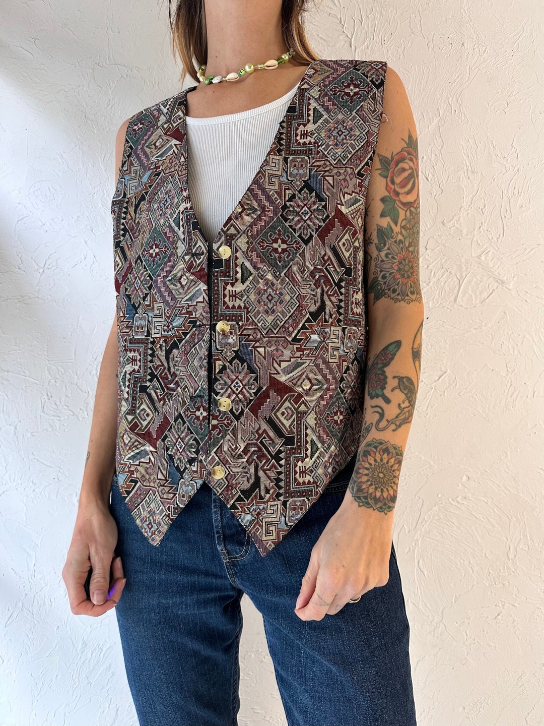 90s 'paris Sport Club' Tapestry Vest / Medium - Etsy