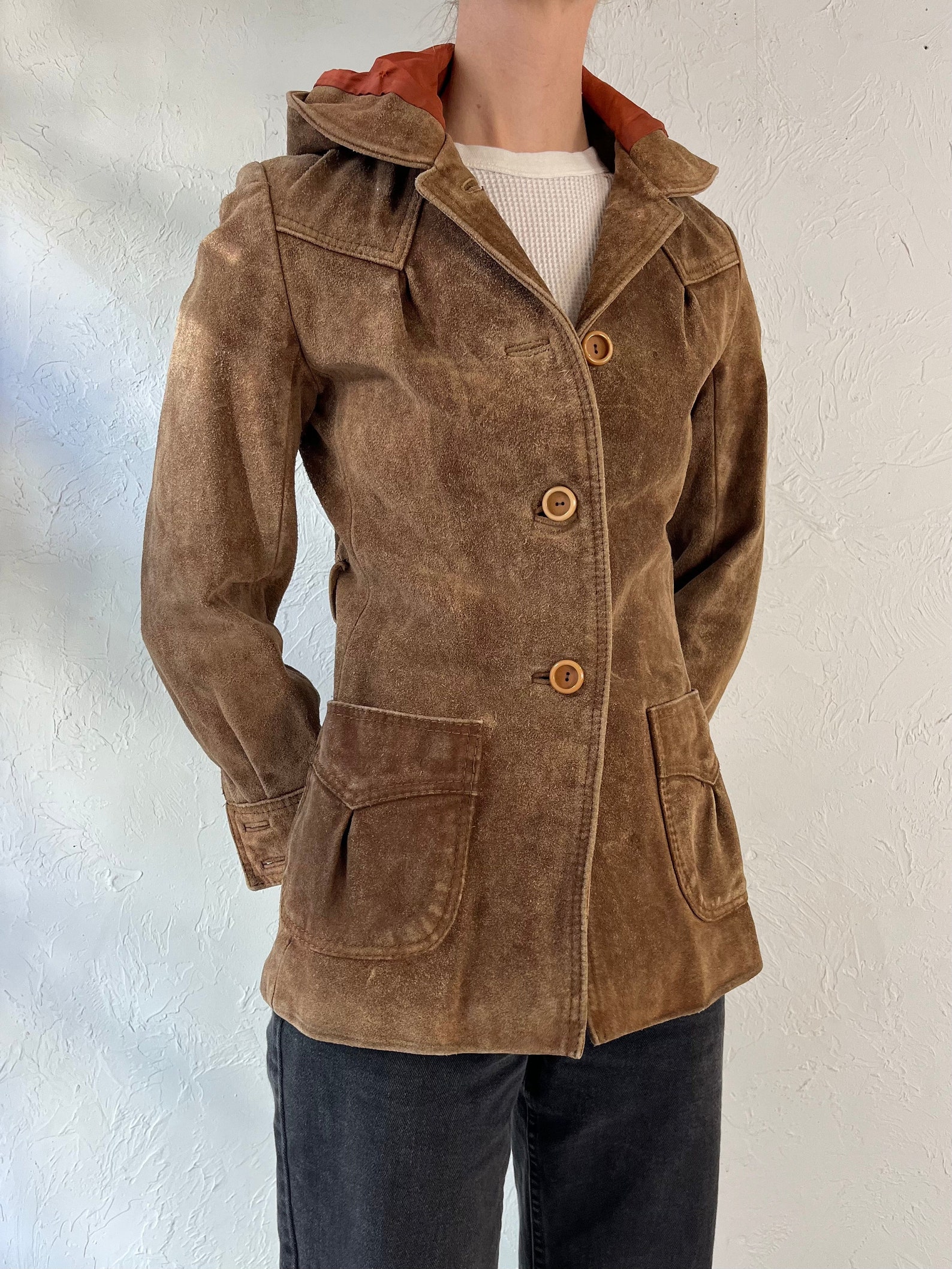 80s 'split End' Hooded Suede Leather Jacket / XS - Etsy