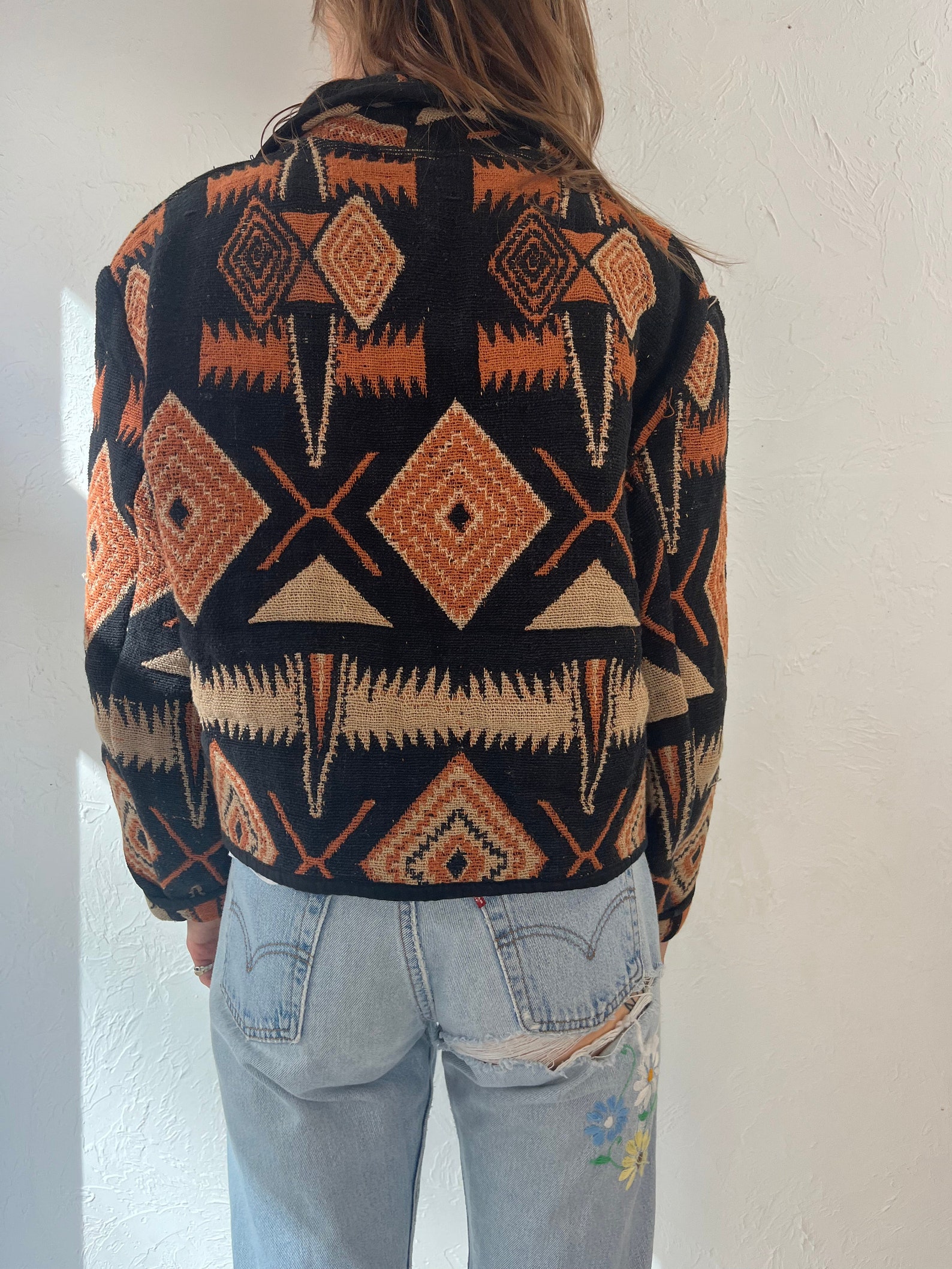90s 'flashback' Brown Aztec Cotton Tapestry Jacket / - Etsy