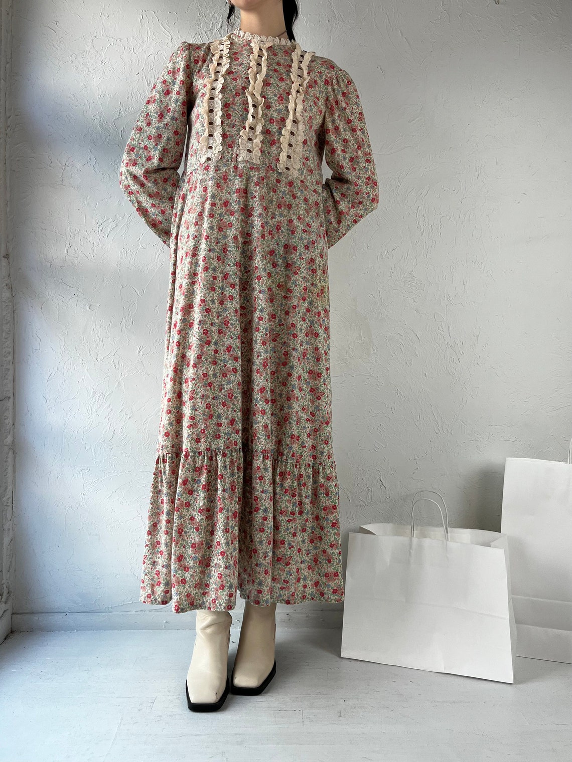 90s Floral Print Long Sleeve Cottage Core Maxi Dress / Small - Etsy
