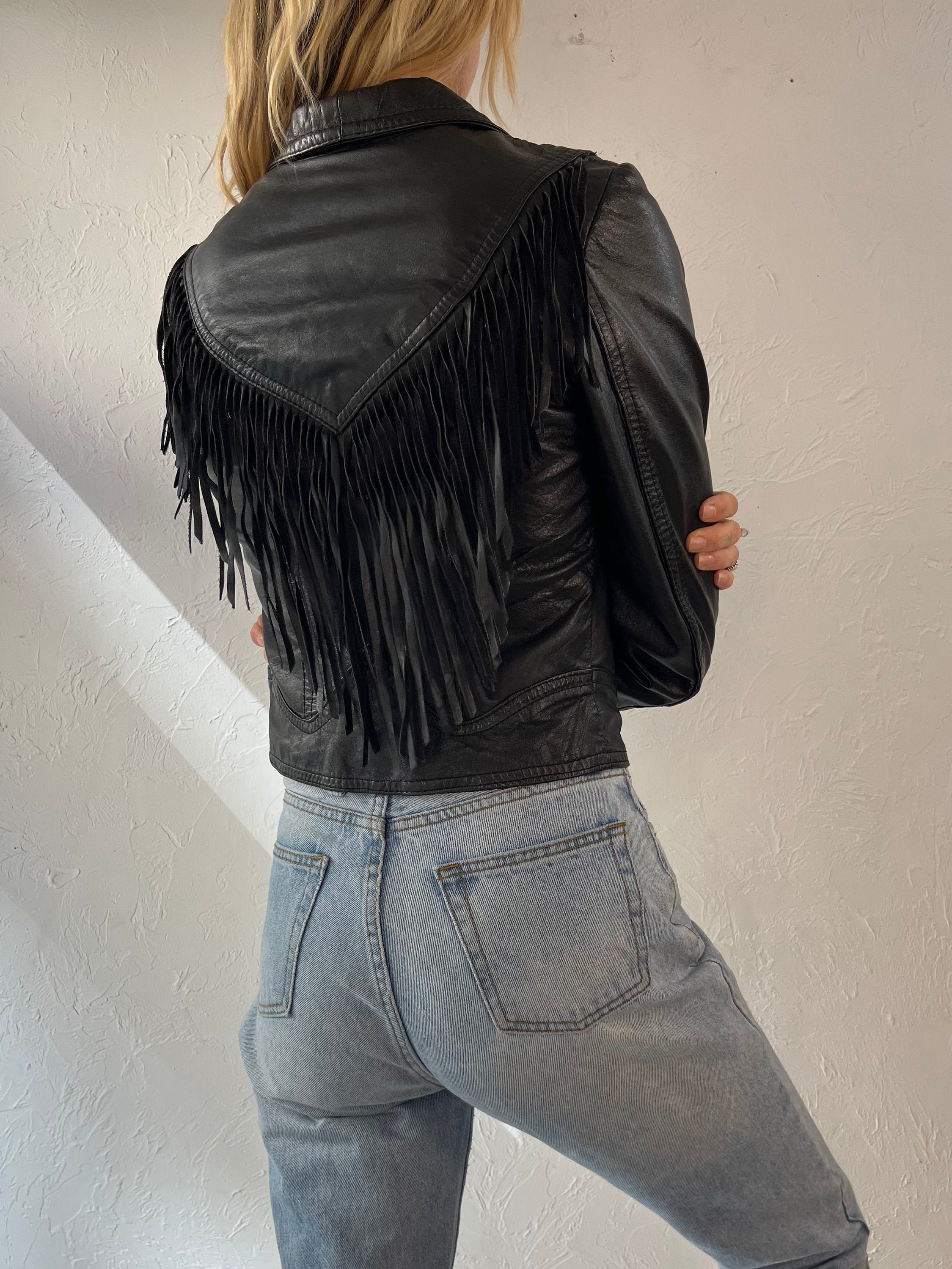 90s 'leather Ranch' Black Leather Fringe Jacket / Small - Etsy 90s 'leather Ranch' Black Leather Fringe Jacket / Small - Etsy