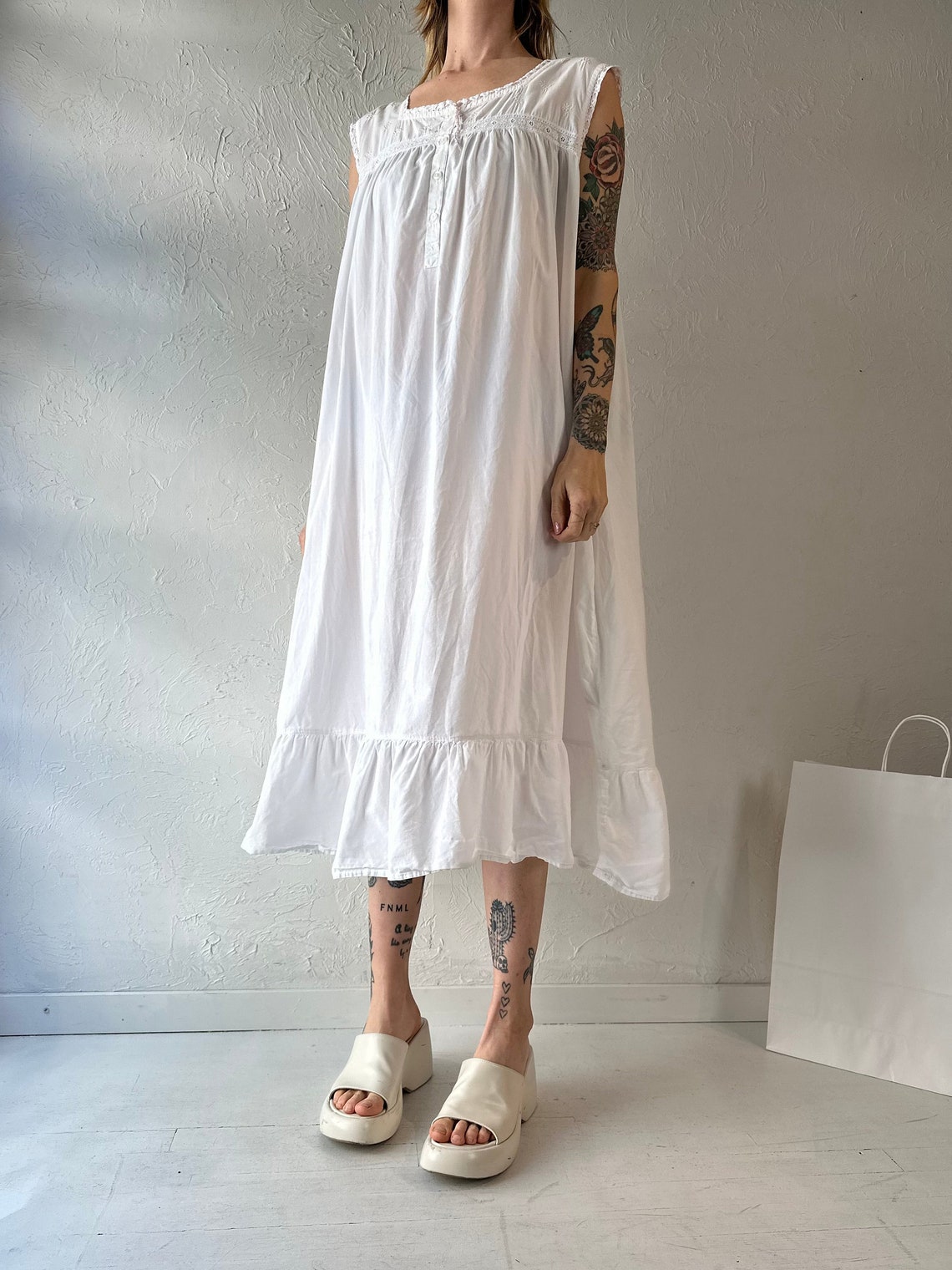 90s 'gloria Vanderbilt' White Cotton Maxi Dress / Large - Etsy