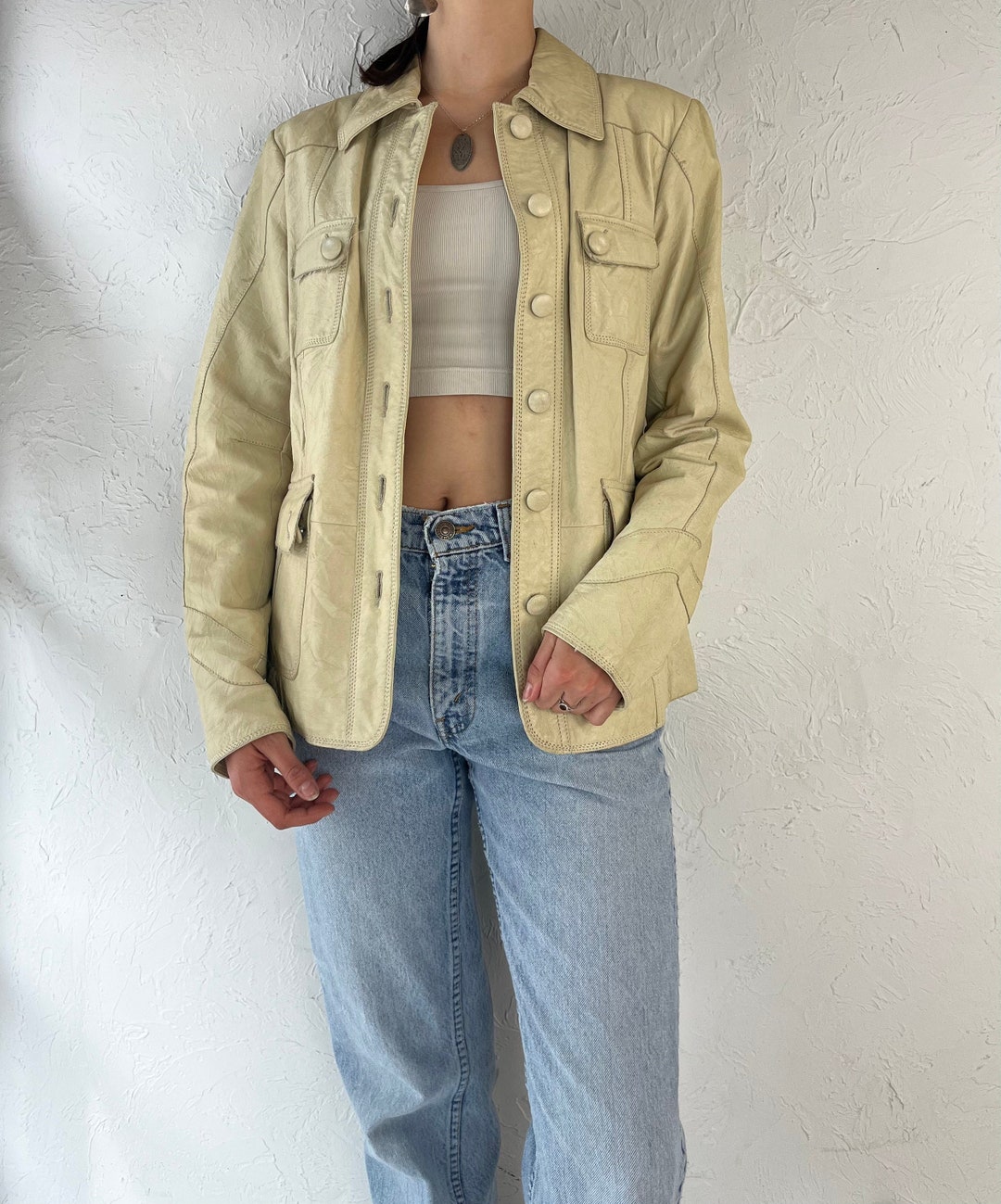 Y2K 'danier' Cream Leather Chore Jacket / Small - Etsy