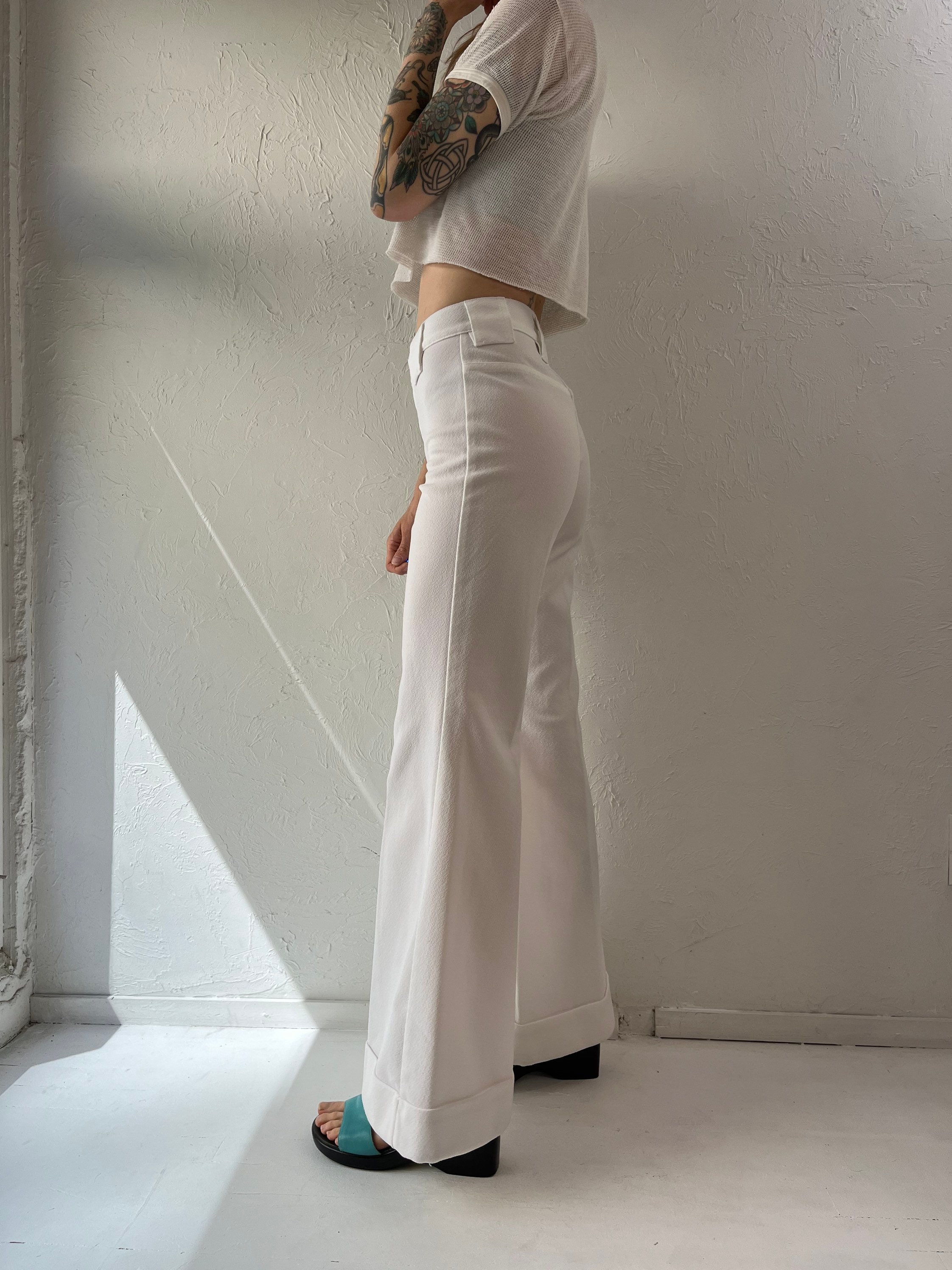60s Levis White Polyester Bell Bottoms High Waisted Pants / - Etsy