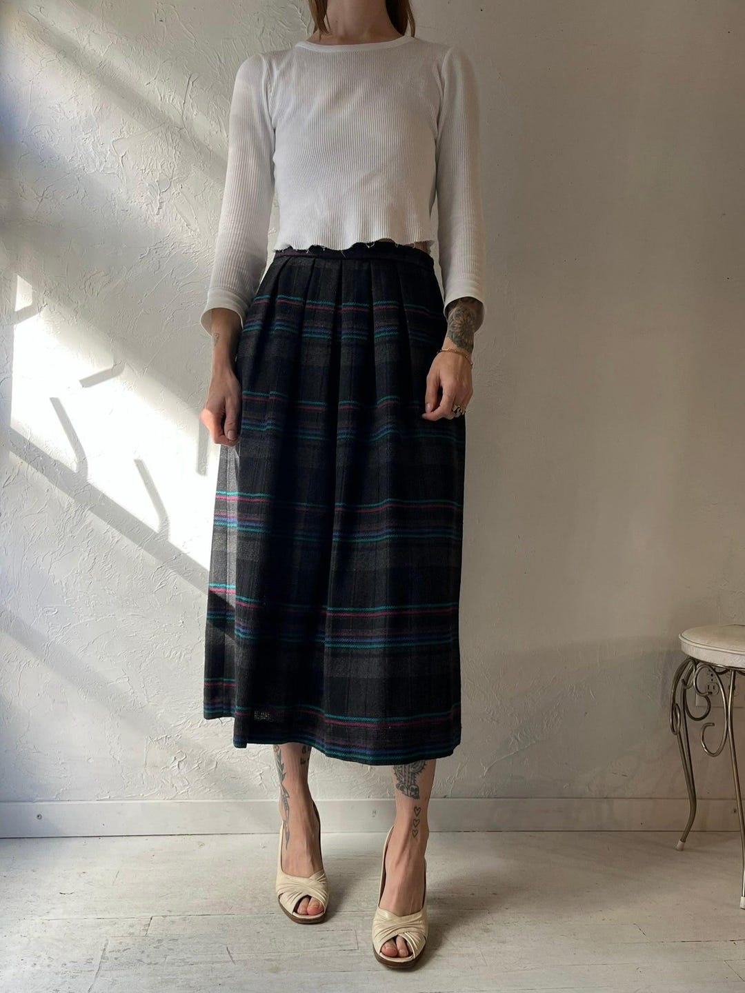 80s ‘white Stag' Knit Retro High Waisted Midi Skirt / Small - Medium - Etsy
