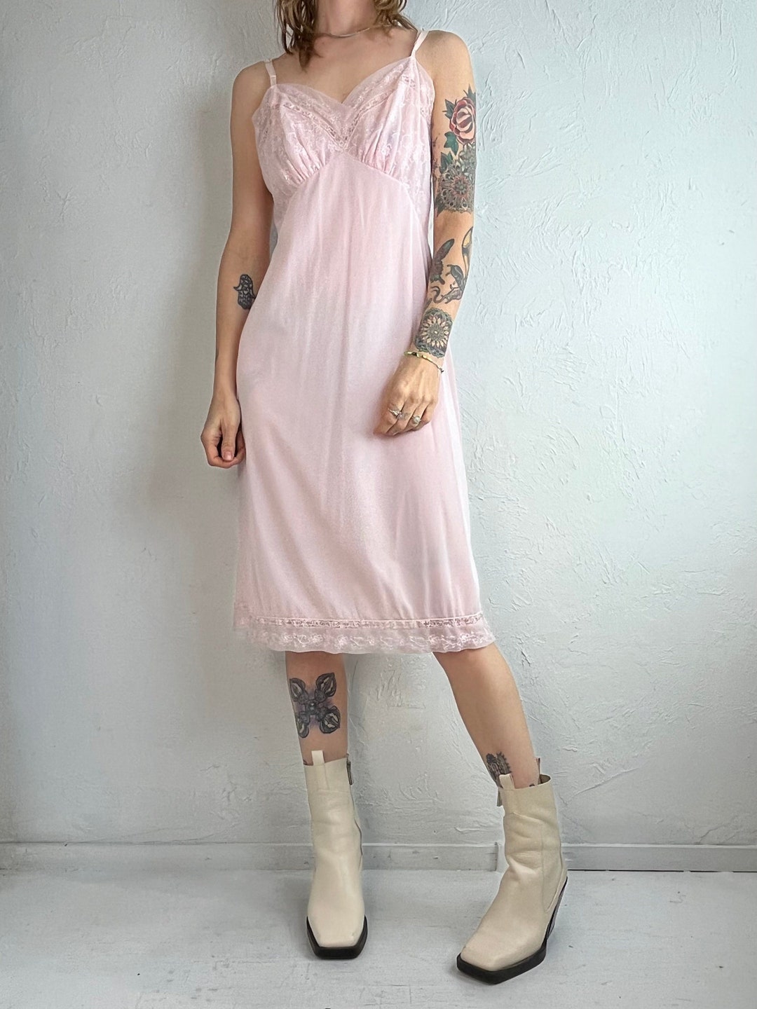 70s 80s Sheer Pink Lacey Slip Dress / Small - Etsy