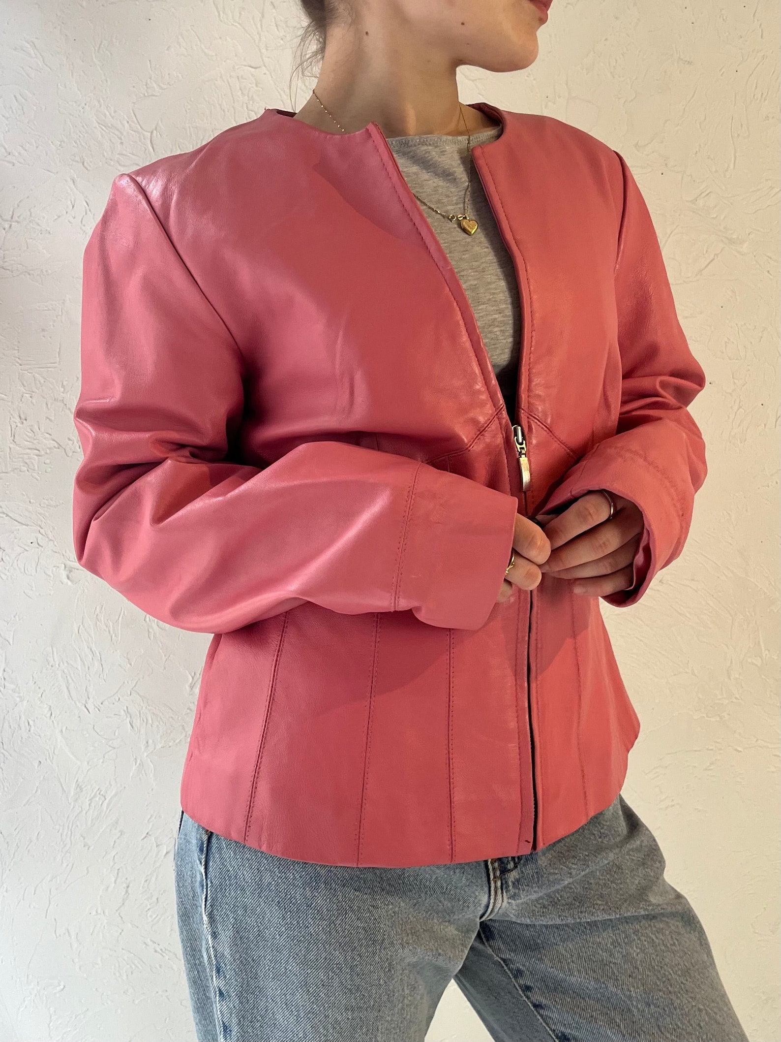 Y2k 'style & Co' Pink Leather Jacket / Medium - Etsy