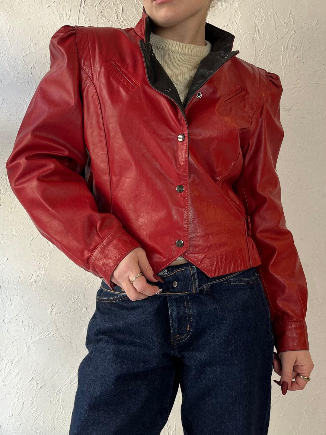 80s ‘ada’ Cropped Red Leather Jacket / Small - Etsy
