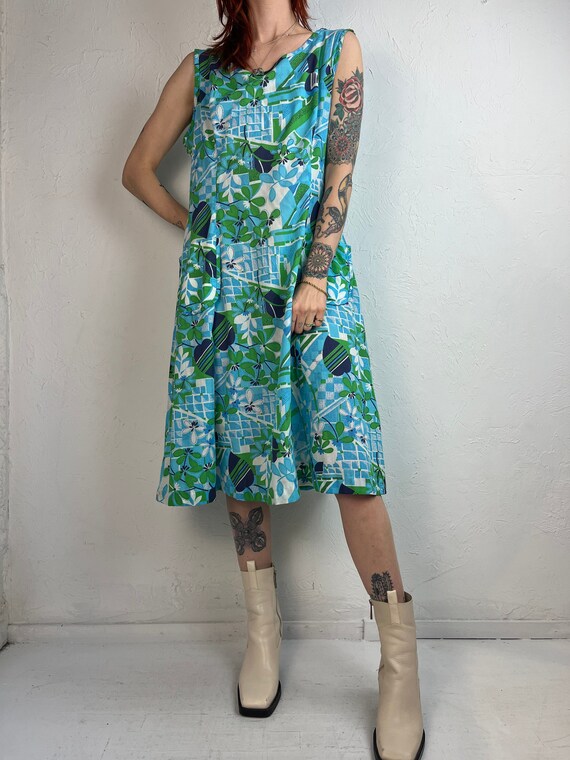 70s 'Leo-Danal' Blue Green and White Floral Abstract … - Gem