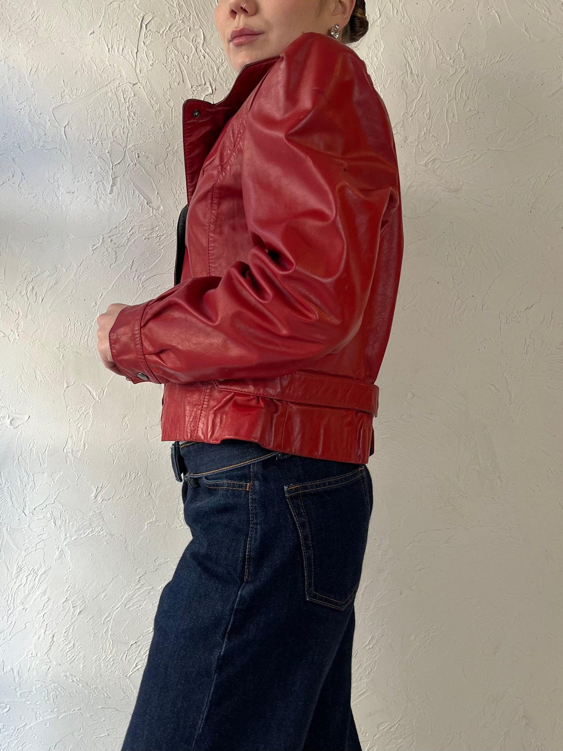 80s ‘ada’ Cropped Red Leather Jacket / Small - Etsy