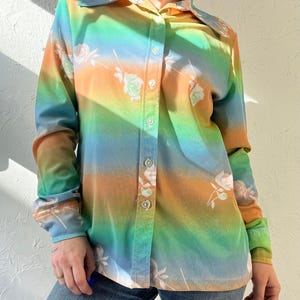 70s ‘fashion Fads’ Pastel Rose Print Blouse | Vintage 1970s Western ...