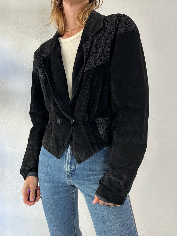 80s 'Chia' Black Embossed Suede Leather Jacket / Smal… - Gem