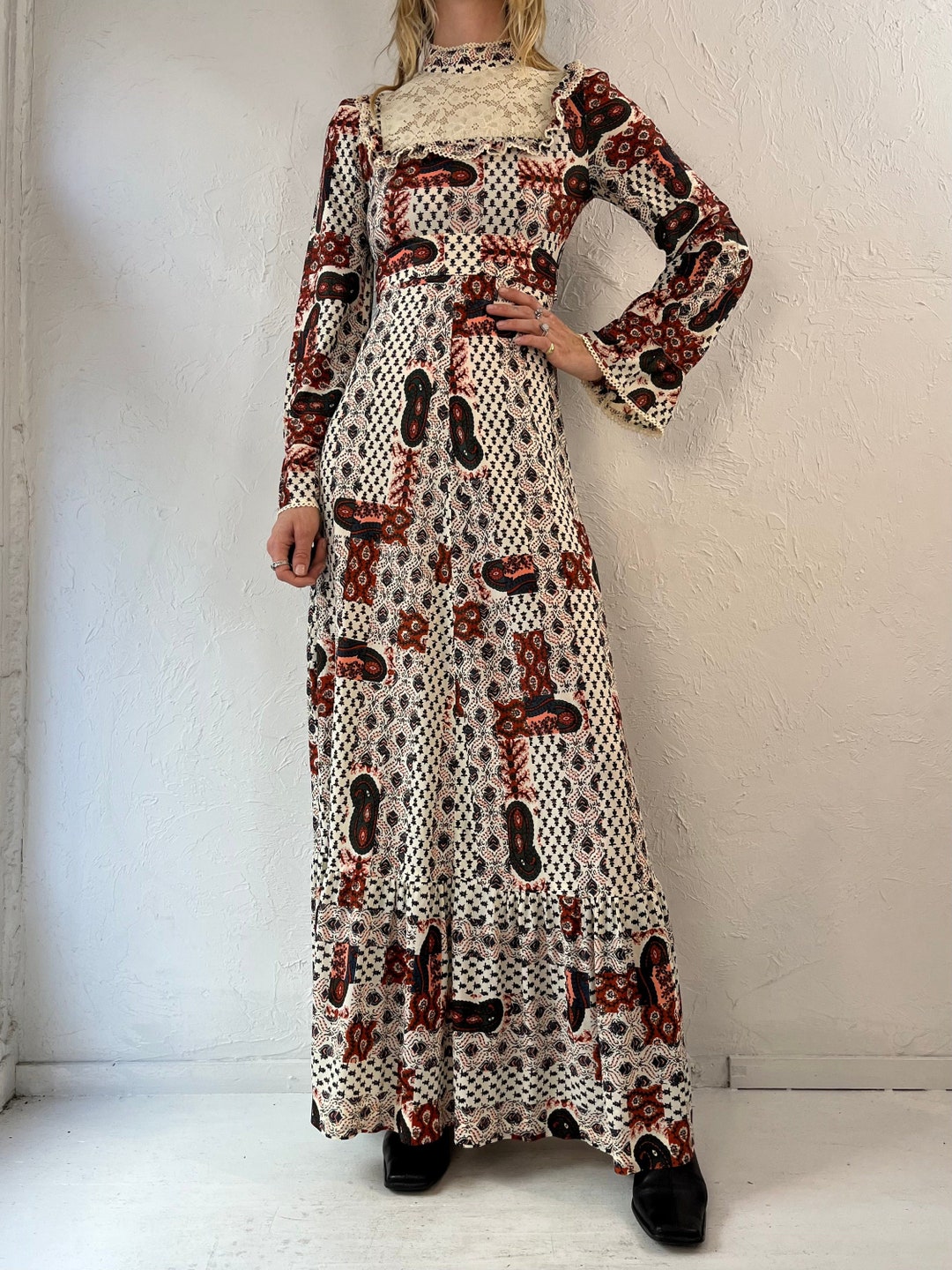 70s 'pantel' Paisley Cottage Core Maxi Dress / XS - Etsy