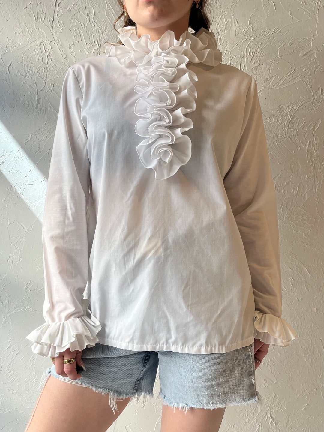70s 'ben Rose' White Ruffle Blouse / Union Made / Small - Etsy