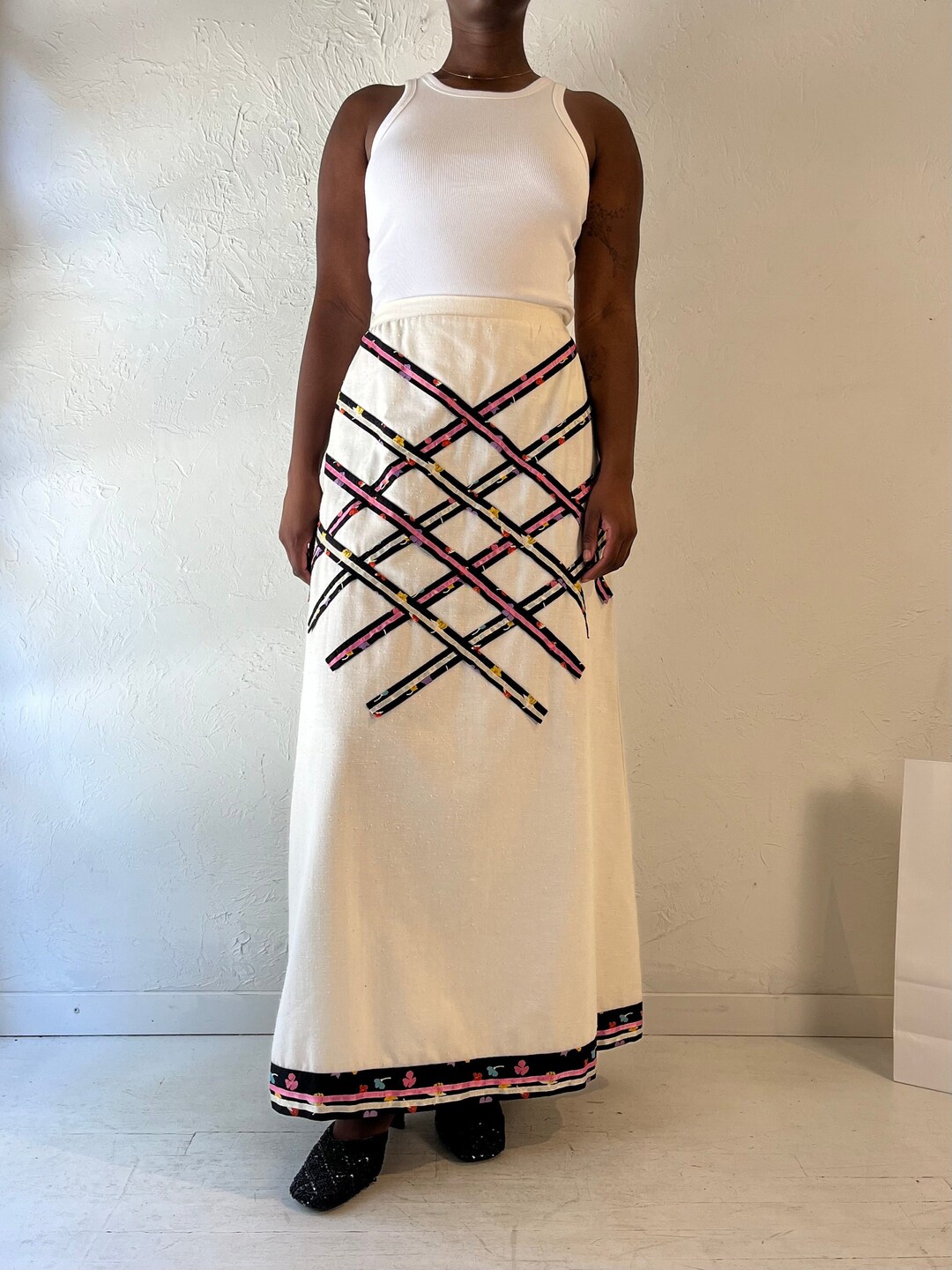 70s 'chessa Davis' White Maxi Skirt / Medium - Etsy