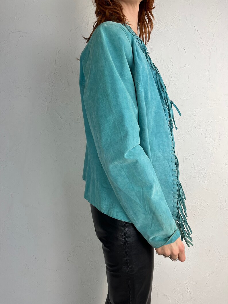 Y2K 'dialogue' Baby Blue Suede Fringe Jacket / Large - Etsy