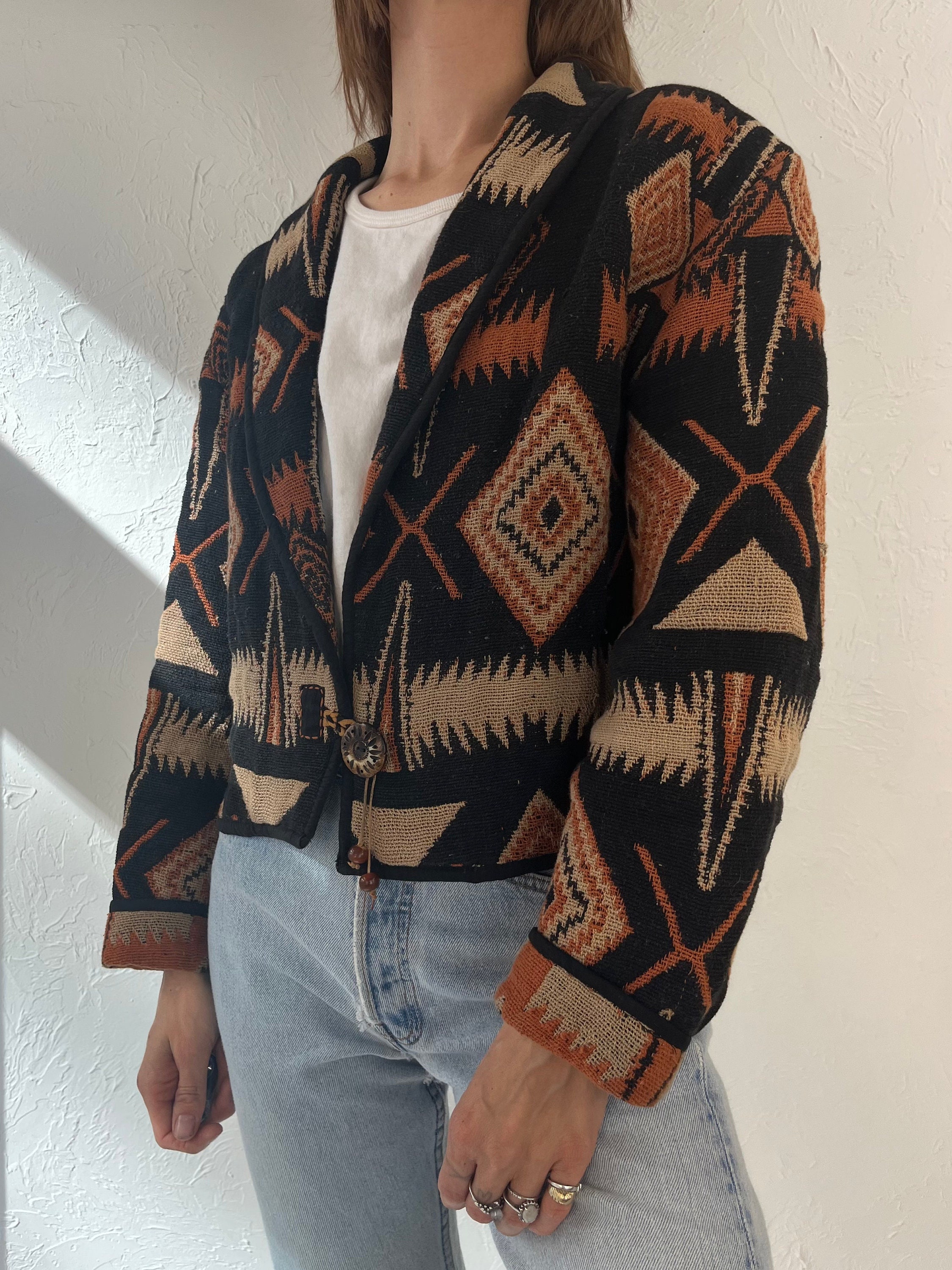 90s 'flashback' Brown Aztec Cotton Tapestry Jacket / - Etsy