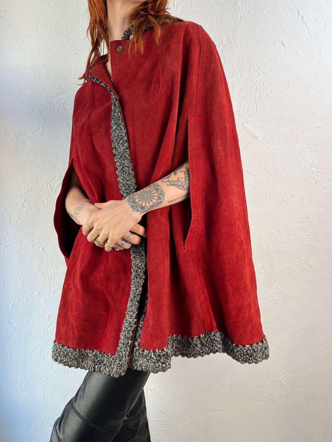 90s 'gassy Jack' Red Suede Leather Poncho / Small - Etsy