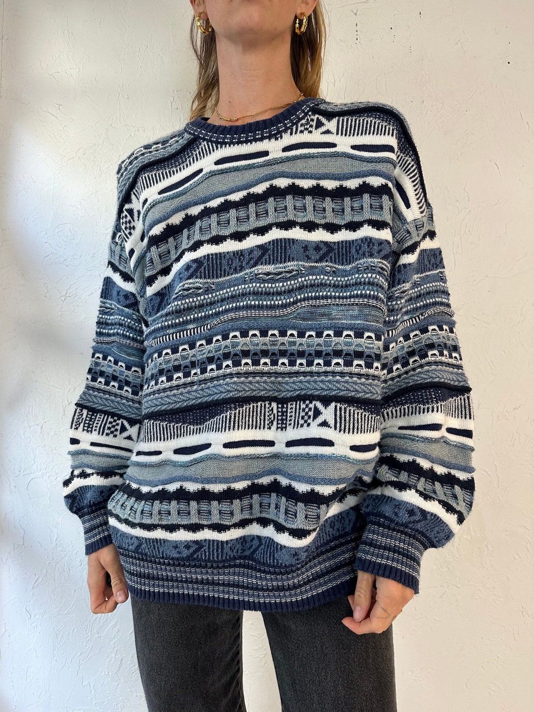 90s 'florence Tricot' Blue Coogie Style Cotton Acrylic Knit Sweater ...