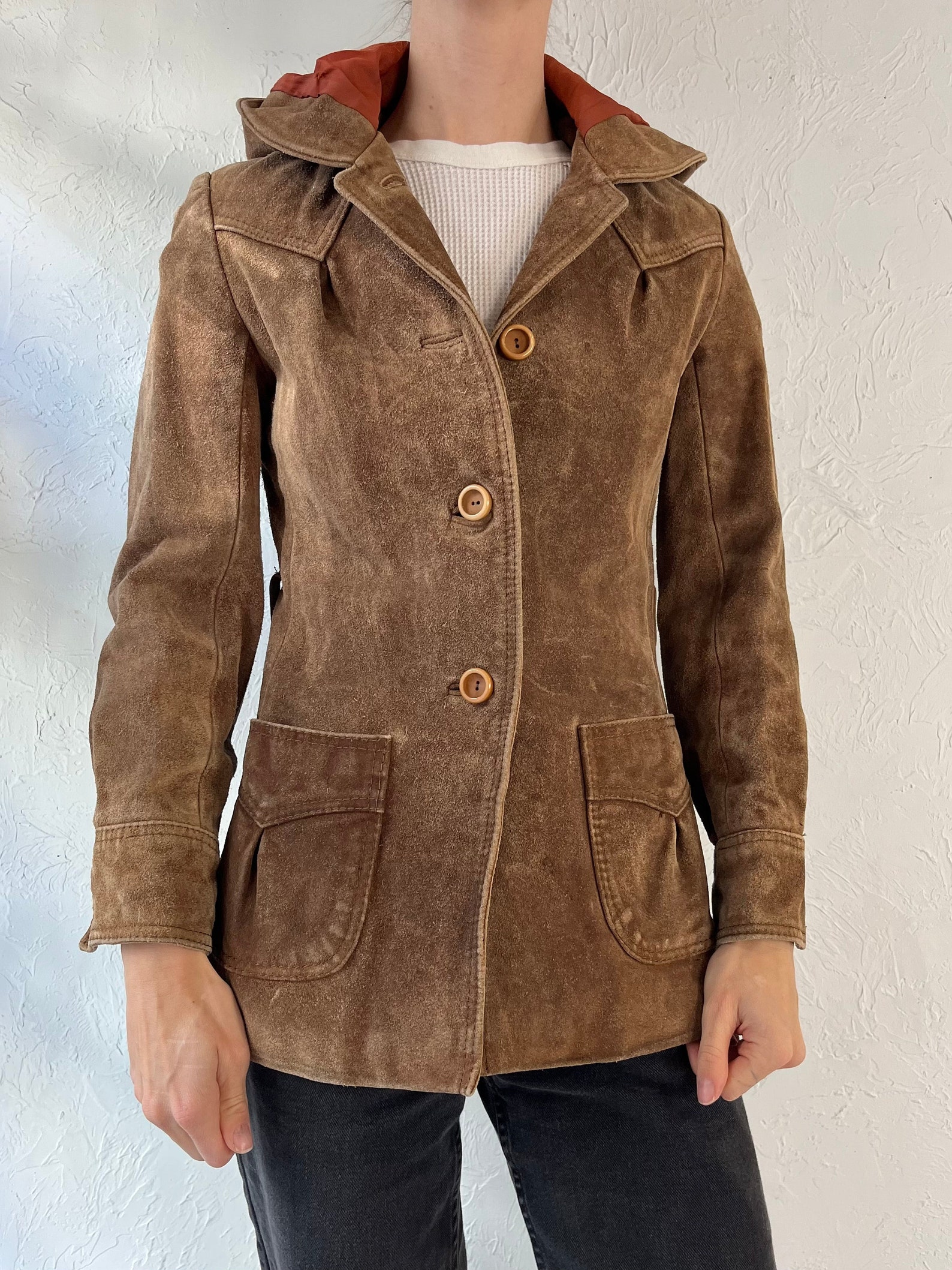 80s 'split End' Hooded Suede Leather Jacket / XS - Etsy