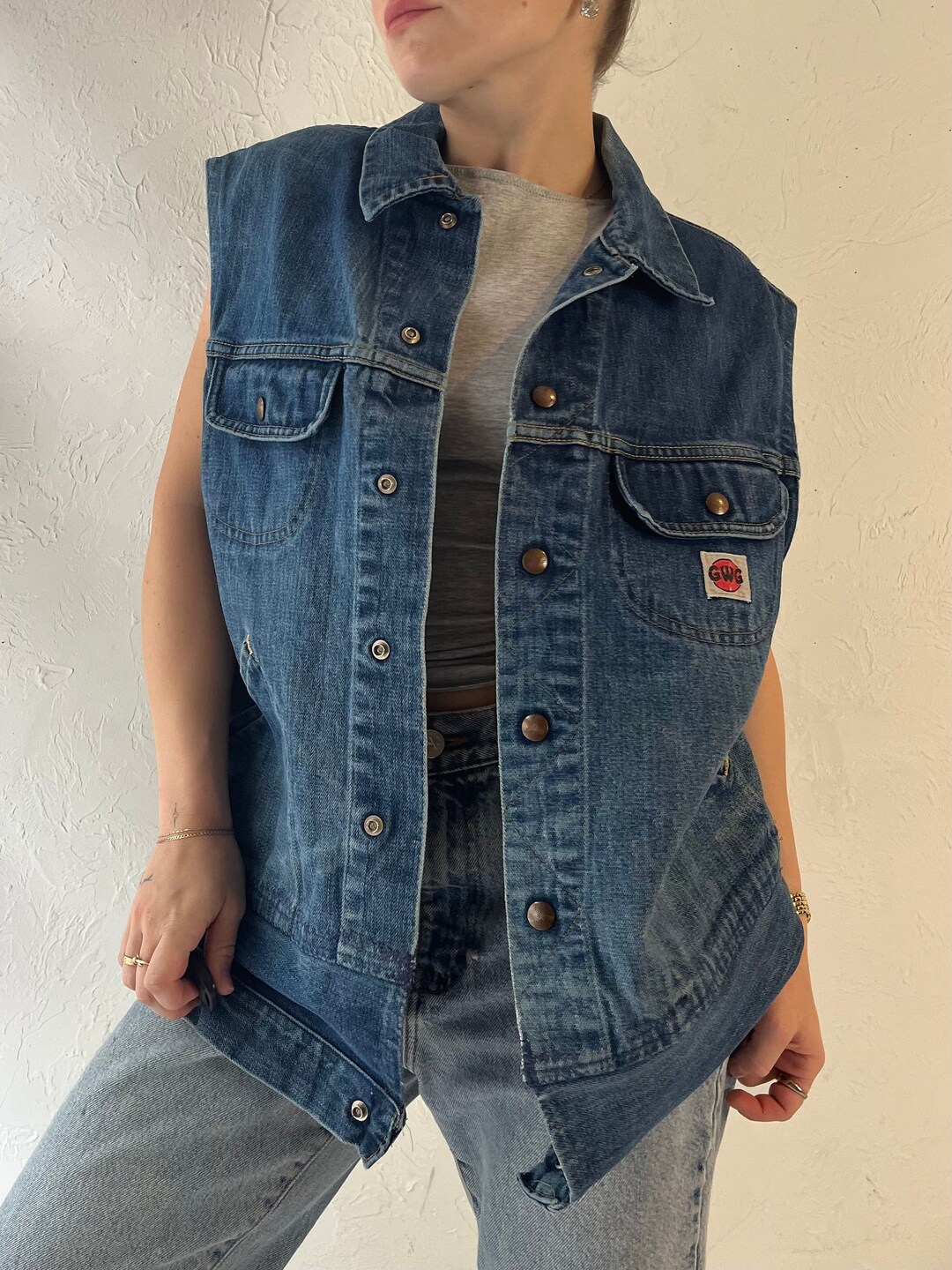 Vintage 'GWG' Altered Denim Vest / Large - Etsy