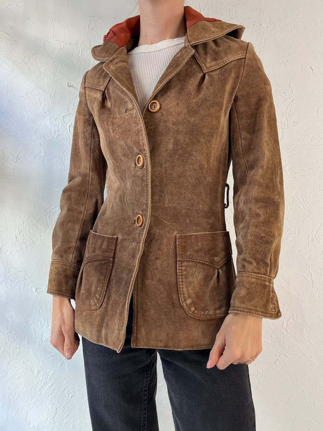 80s 'split End' Hooded Suede Leather Jacket / XS - Etsy