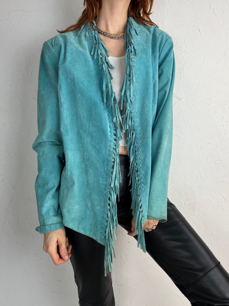 Y2K 'dialogue' Baby Blue Suede Fringe Jacket / Large - Etsy