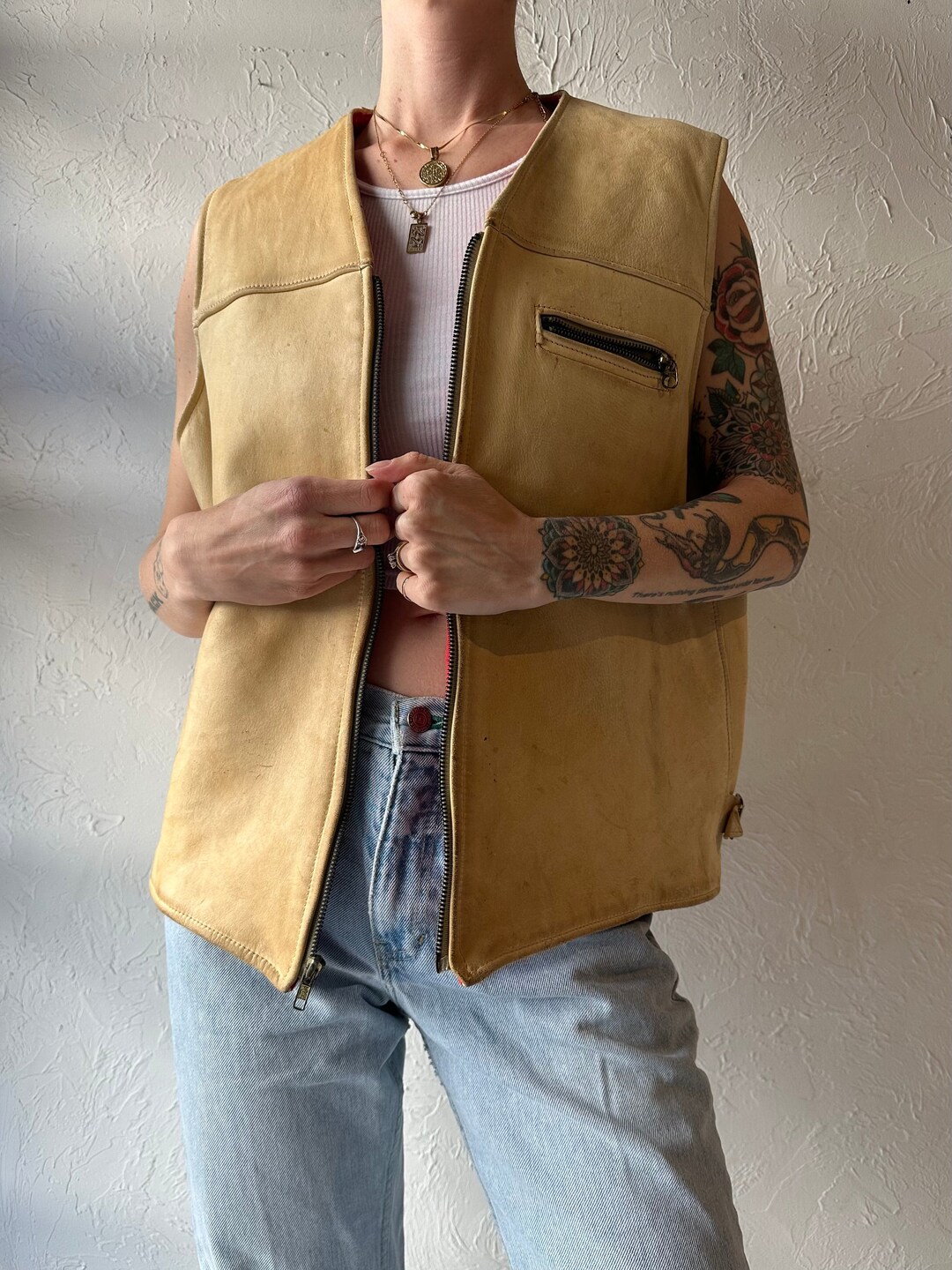 Vintage 'uber' Tan Leather Vest / Large - Etsy