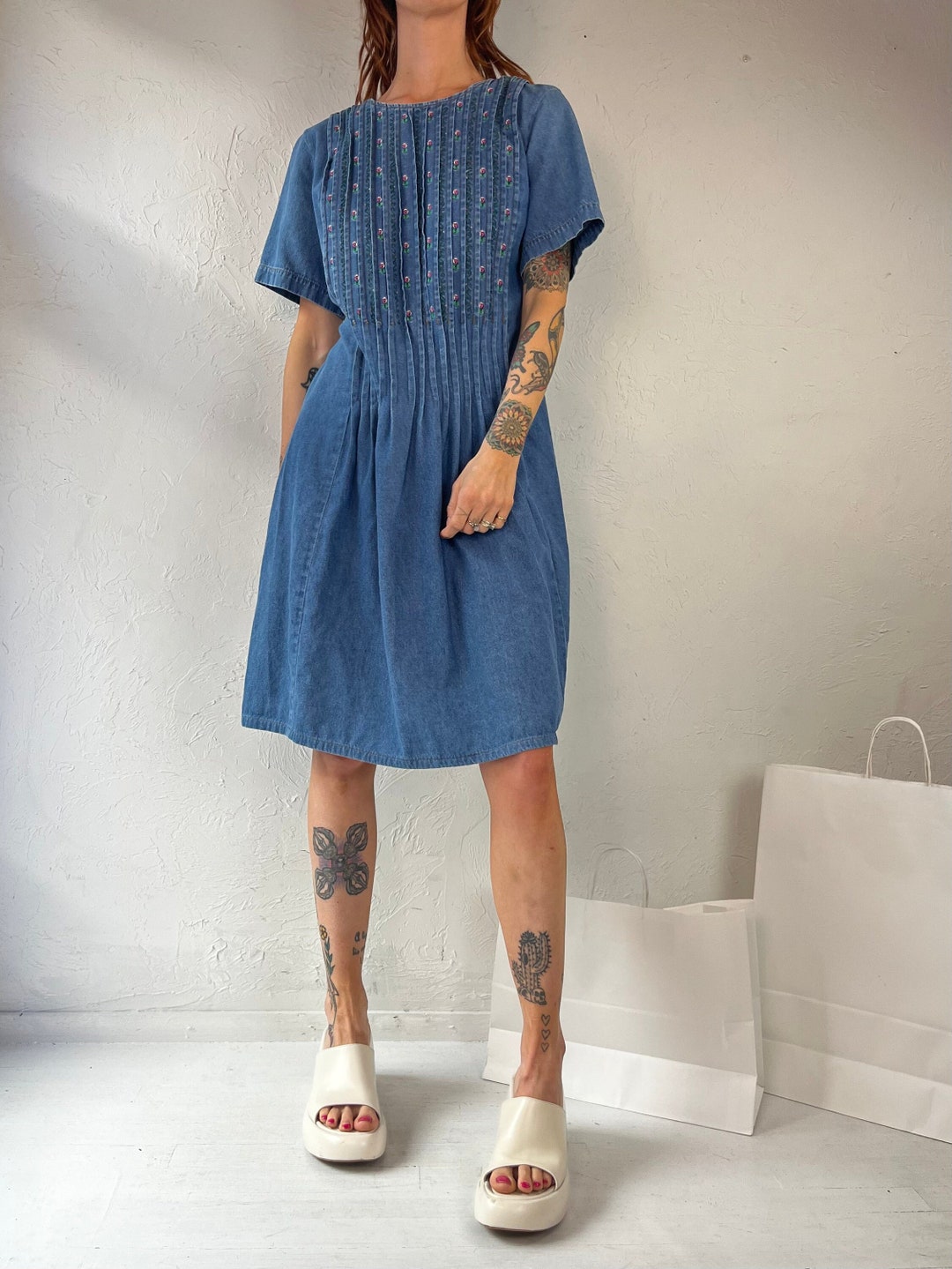 Vintage 'karin Stevens' Denim Midi Dress / Large - Etsy