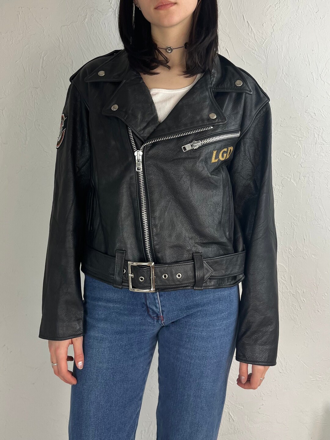 90s 'rockware' LGD Leather Moto Jacket / Large - Etsy