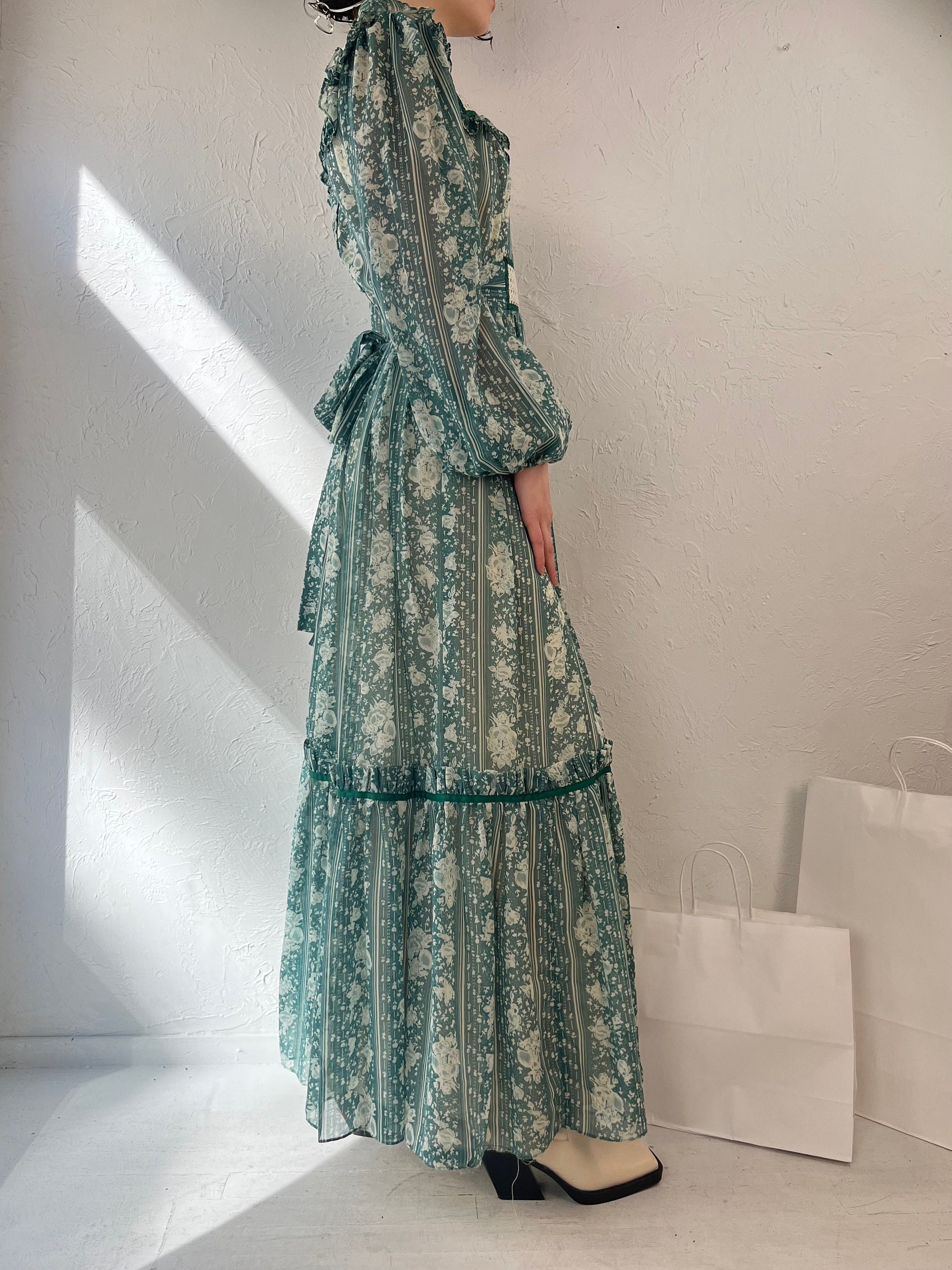 70s 'candi Jones' Green Romantic Cottage Core Peasant Prairie Maxi ...