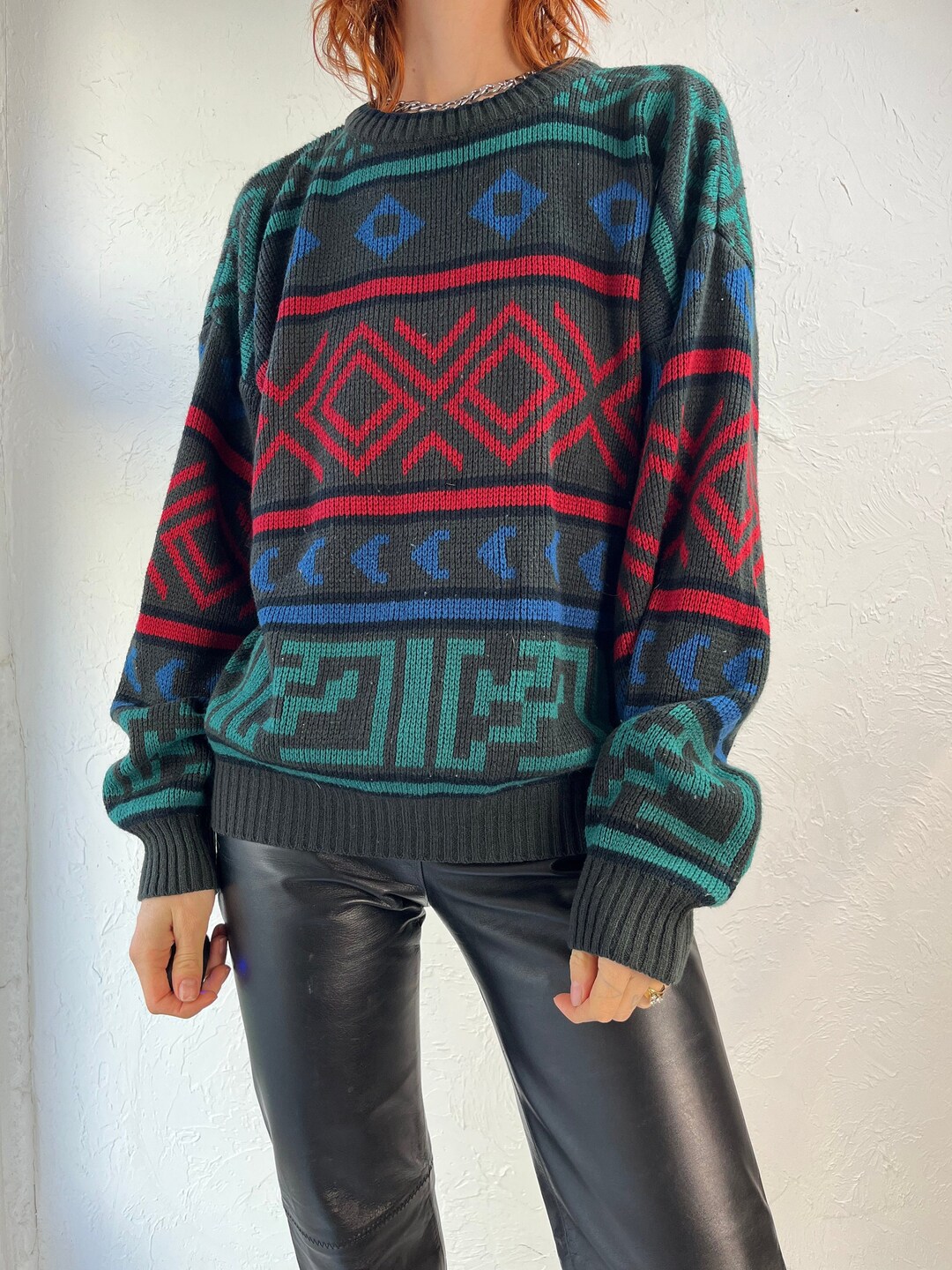 90s 'gitano' Acrylic Knit Aztec Abstract Print Sweater / Large - Etsy
