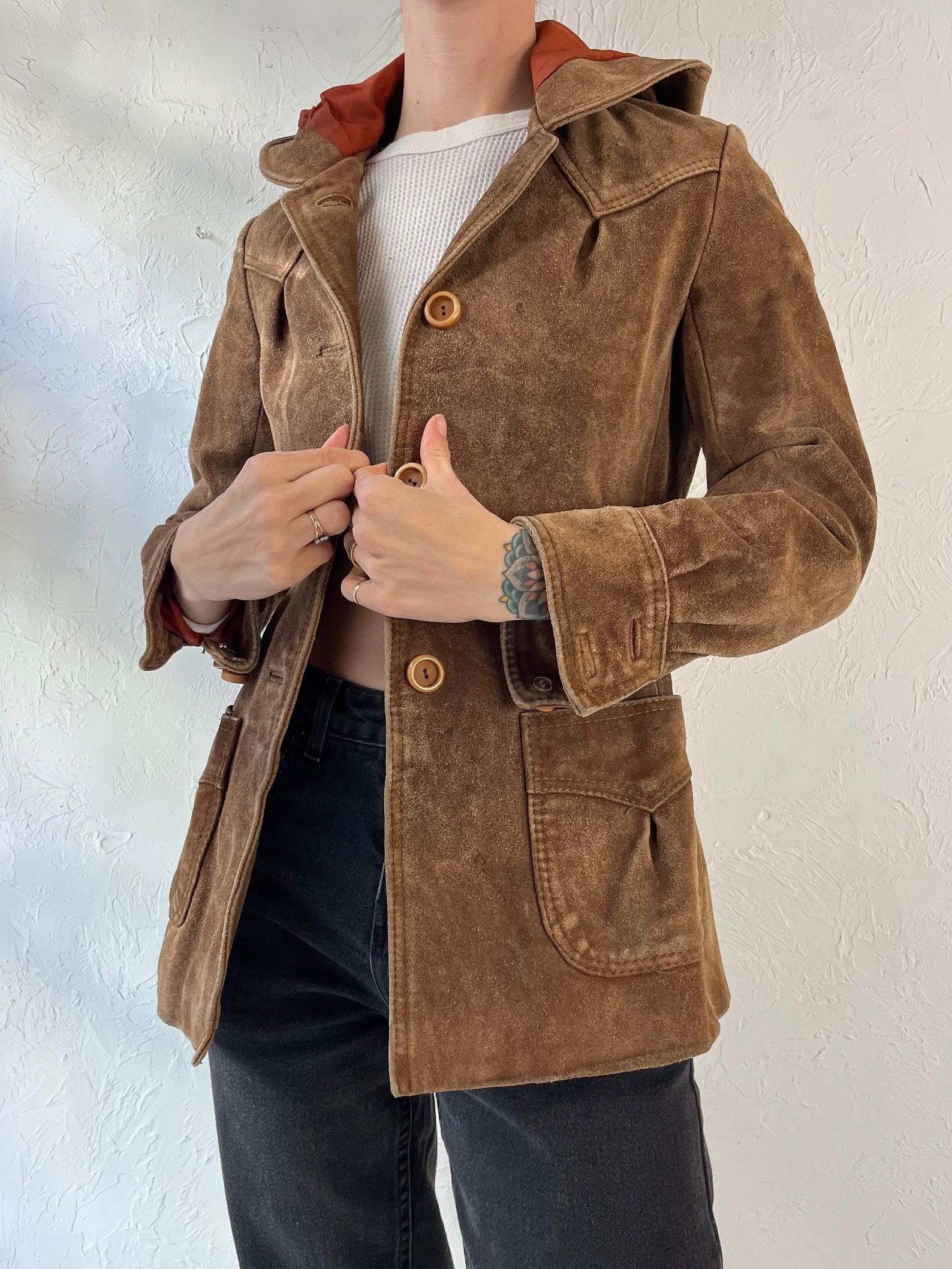 80s 'split End' Hooded Suede Leather Jacket / XS - Etsy