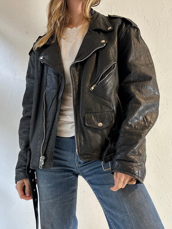 90s ‘First’ Heavy Duty Black Leather Jacket / Large - Gem
