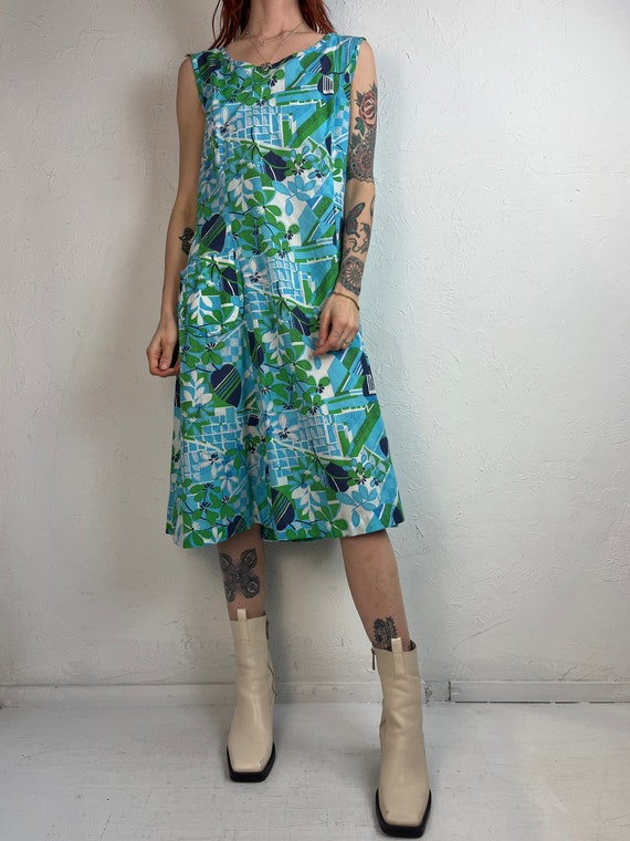 70s 'Leo-Danal' Blue Green and White Floral Abstract … - Gem
