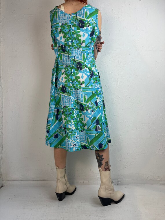 70s 'Leo-Danal' Blue Green and White Floral Abstract … - Gem