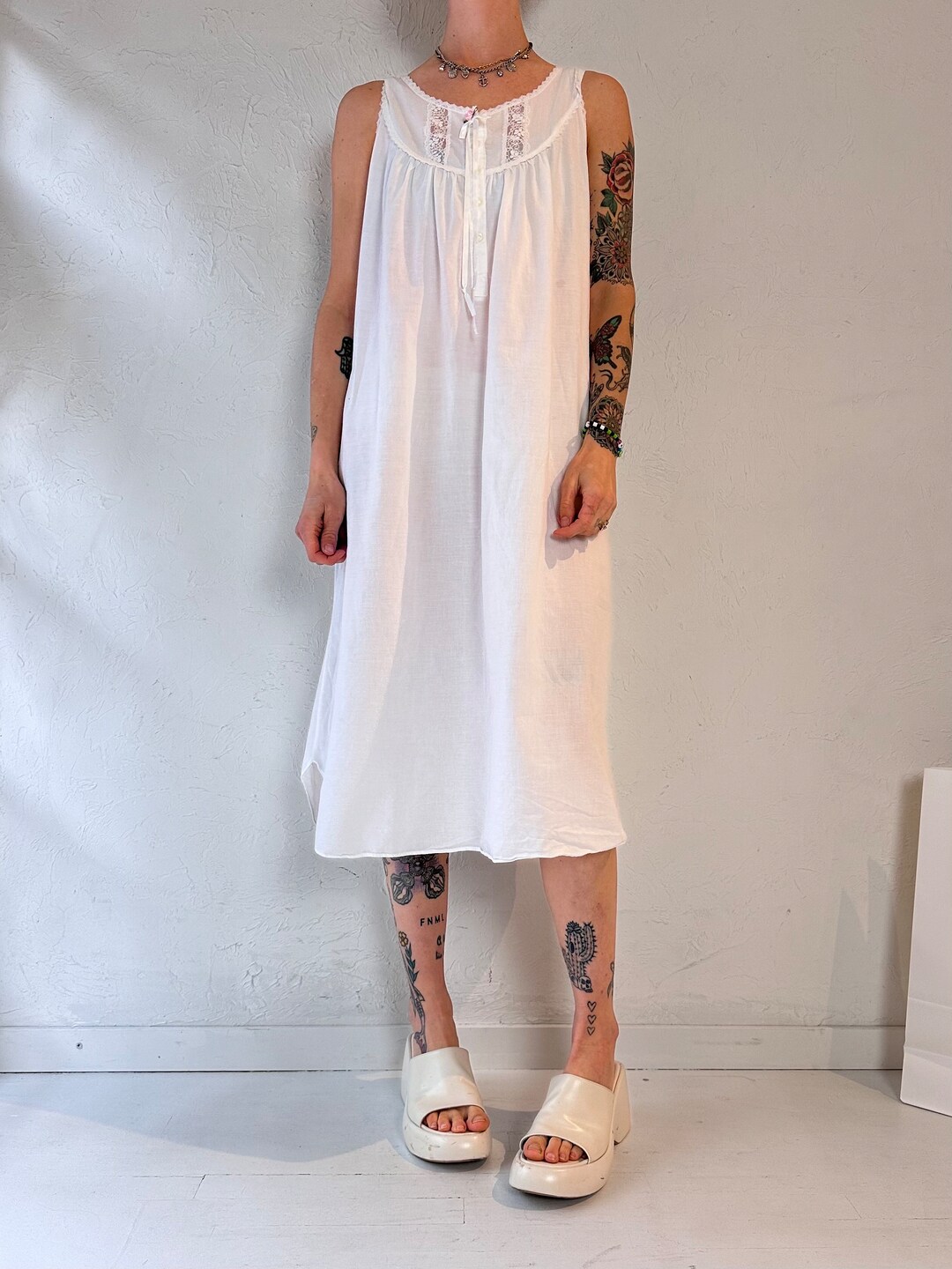 90s 'kayanna' White Cotton Midi Dress / Medium - Etsy
