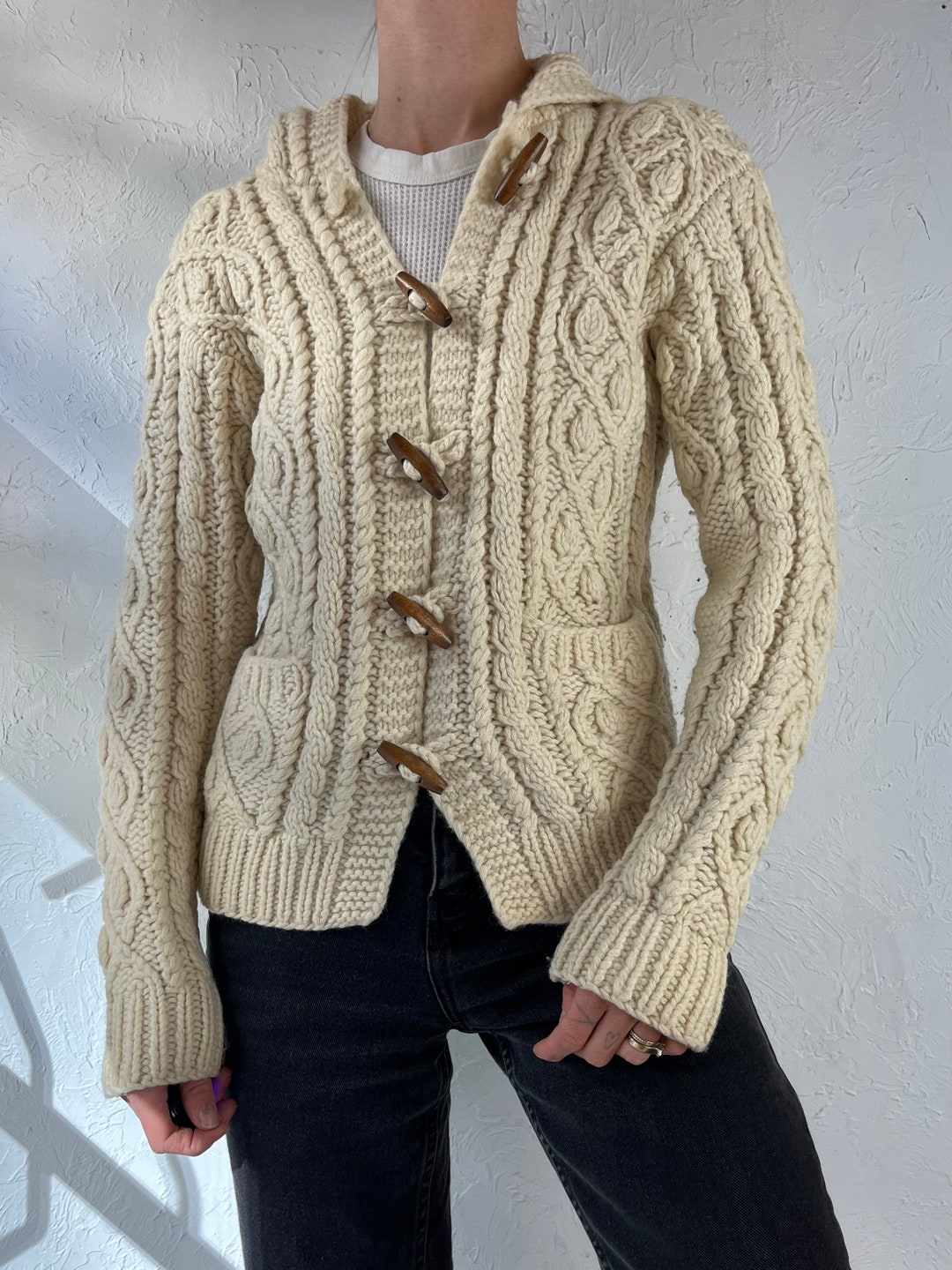 Y2k 'unique' Cream Cable Knit Hooded Sweater / Small - Etsy
