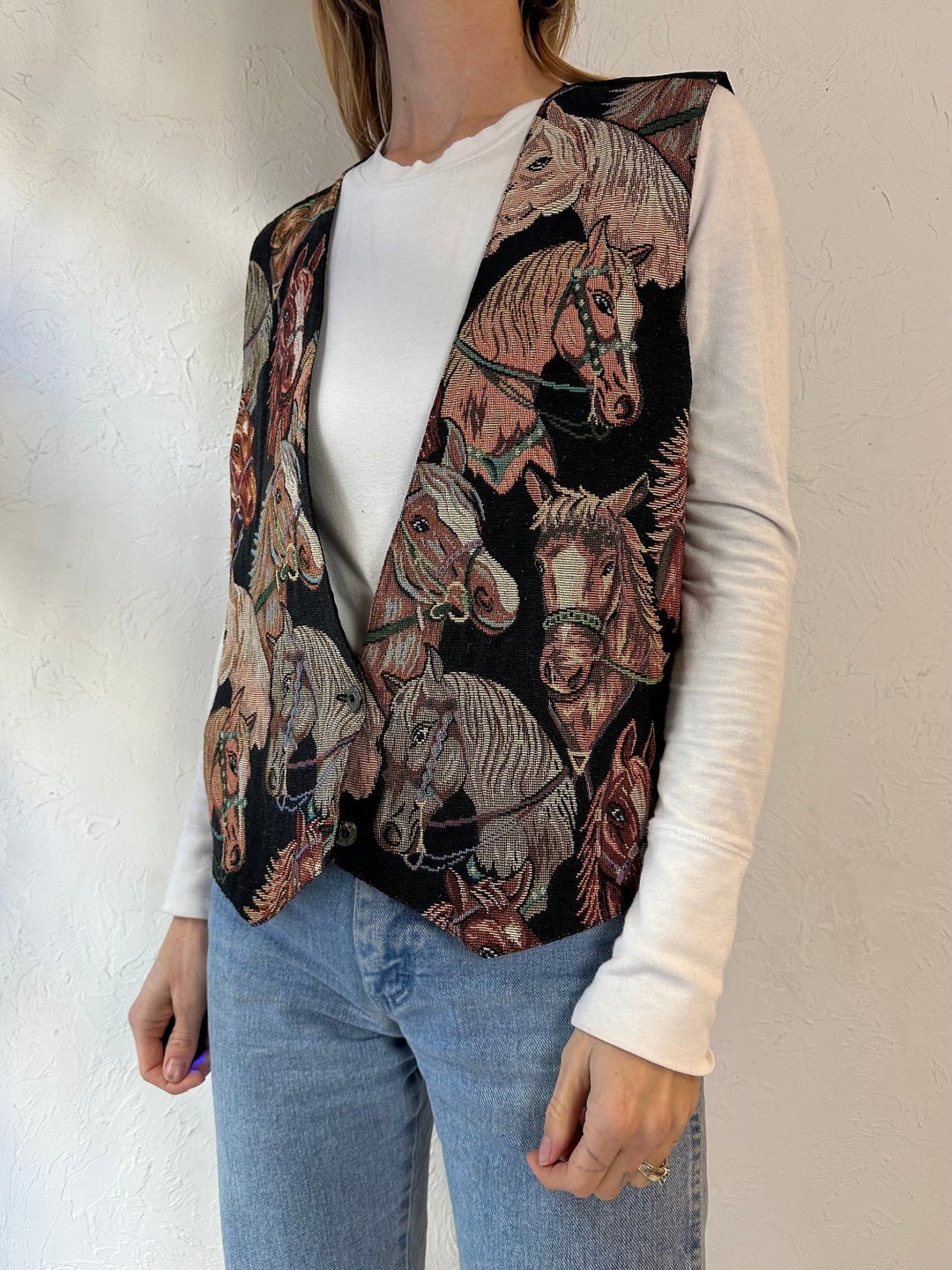 90s 'deborah Murray' Horse Print Cotton Tapestry Vest / XL - Etsy