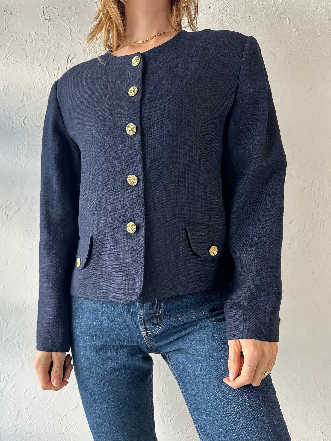90s 'appleseeds' Navy Blue Knit Rayon Jacket / Large - Etsy