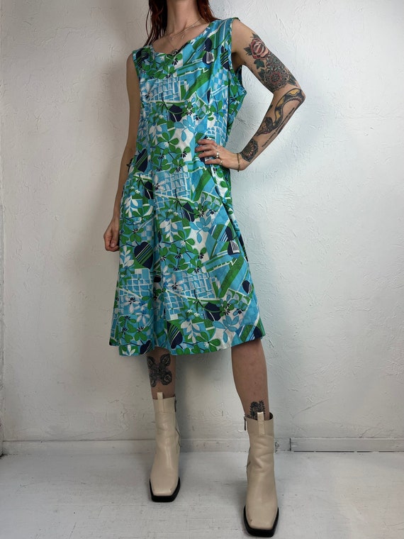 70s 'Leo-Danal' Blue Green and White Floral Abstract … - Gem