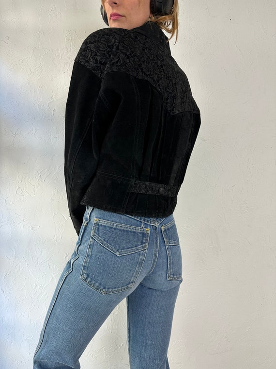 80s 'Chia' Black Embossed Suede Leather Jacket / Smal… - Gem